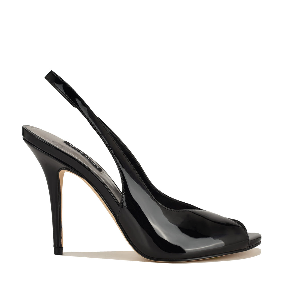 Women's Pretta Peep Toe Slingback Pumps - Black Patent | Nine West