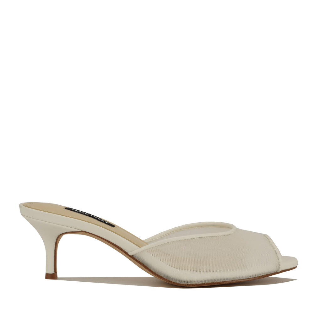 Women's Luvlie Heeled Slide Sandals - White Mesh | Nine West