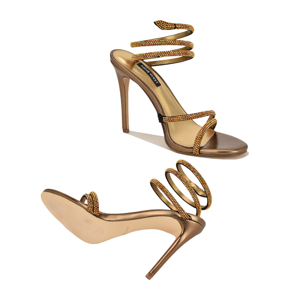 Women's Maskil Ankle Wrap Heeled Sandals - Dark Gold Shimmer Rhinestone ...