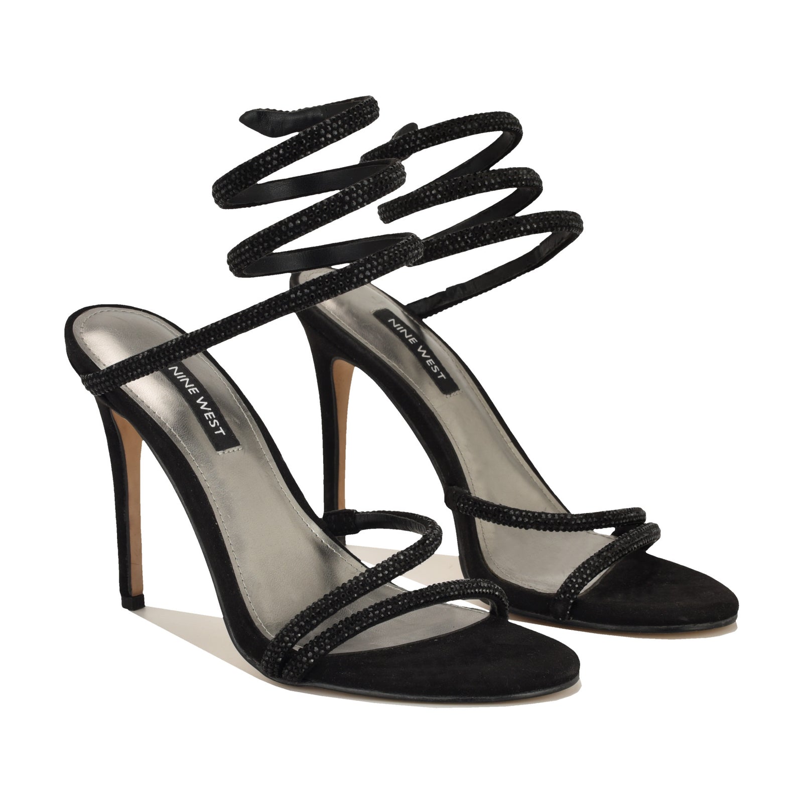 Women's Maskil Ankle Wrap Heeled Sandals - Black Shimmer Rhinestone ...