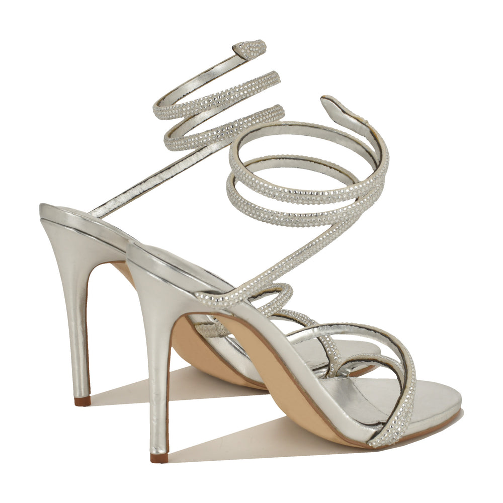 Women's Maskil Ankle Wrap Heeled Sandals - Silver Shimmer Rhinestone ...