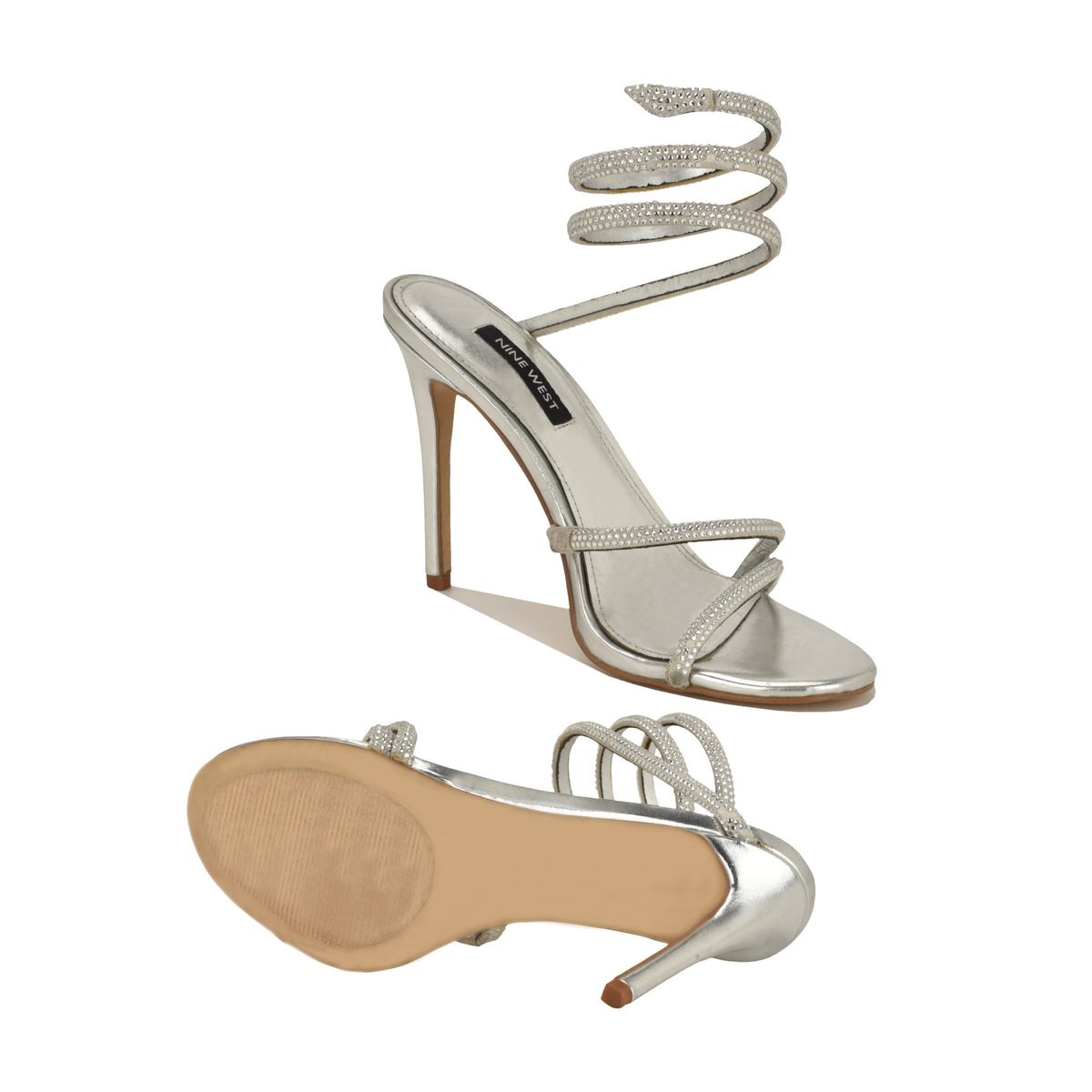 Women's Maskil Ankle Wrap Heeled Sandals - Silver Shimmer Rhinestone ...