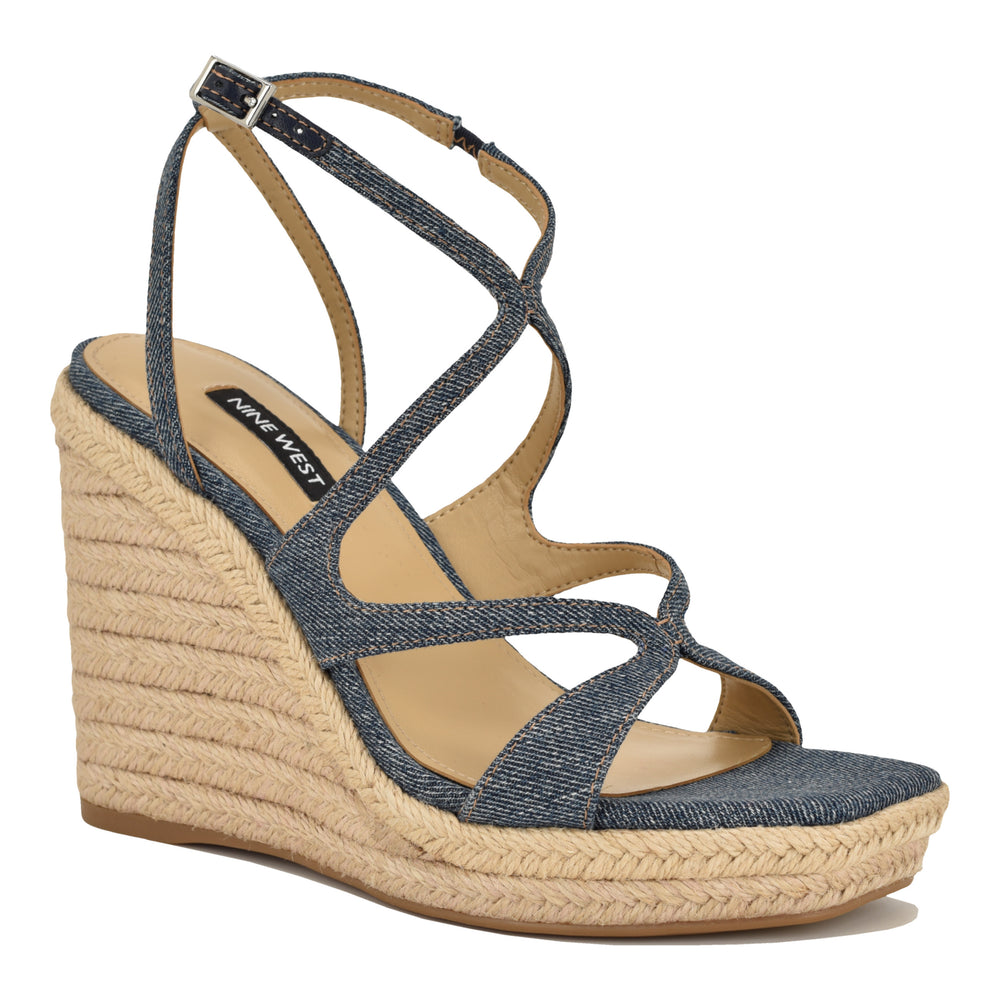 Women's Adriane Strappy Wedge Sandals - Denim | Nine West