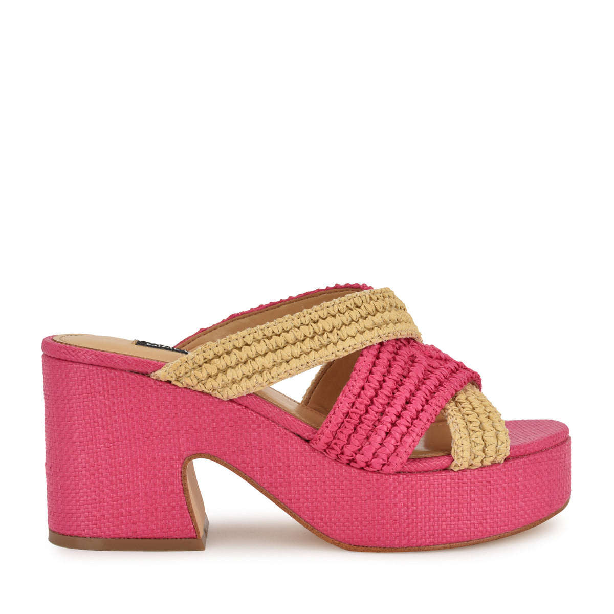 Women's Bemay Platform Slide Sandals - Pink/Natural Raffia | Nine West