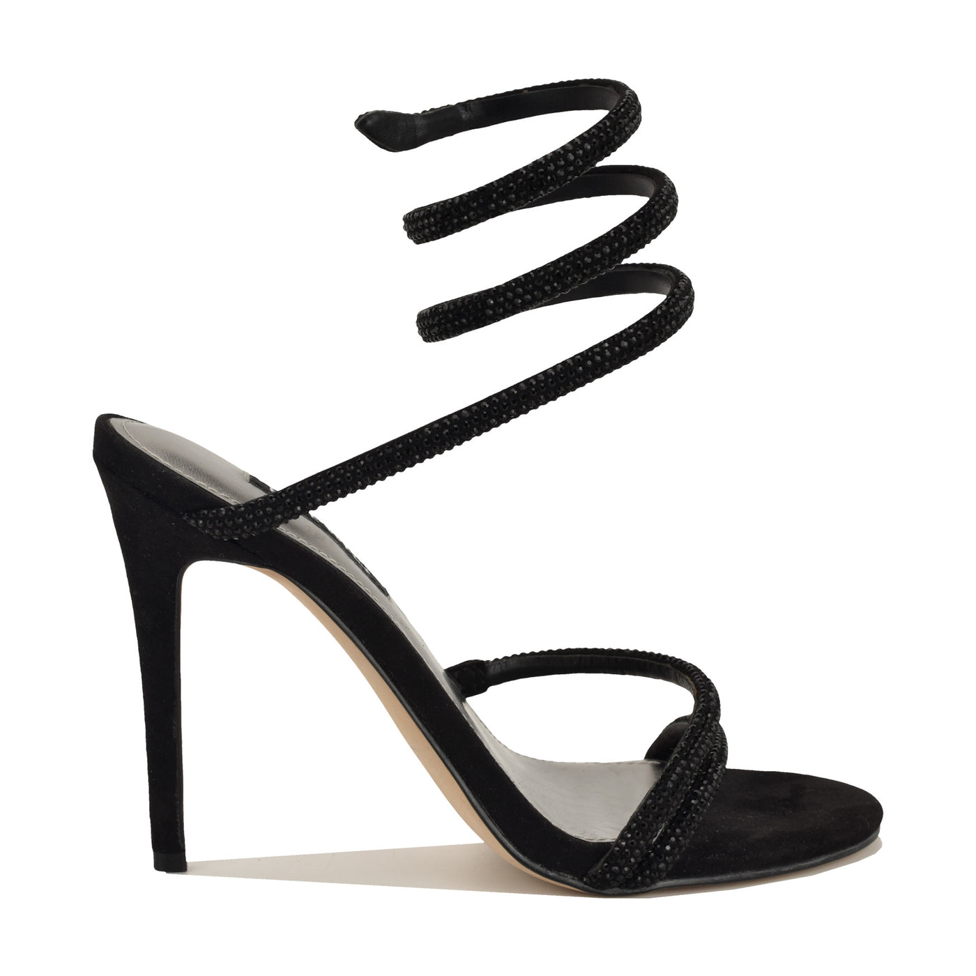 Women's Maskil Ankle Wrap Heeled Sandals - Black Shimmer Rhinestone ...