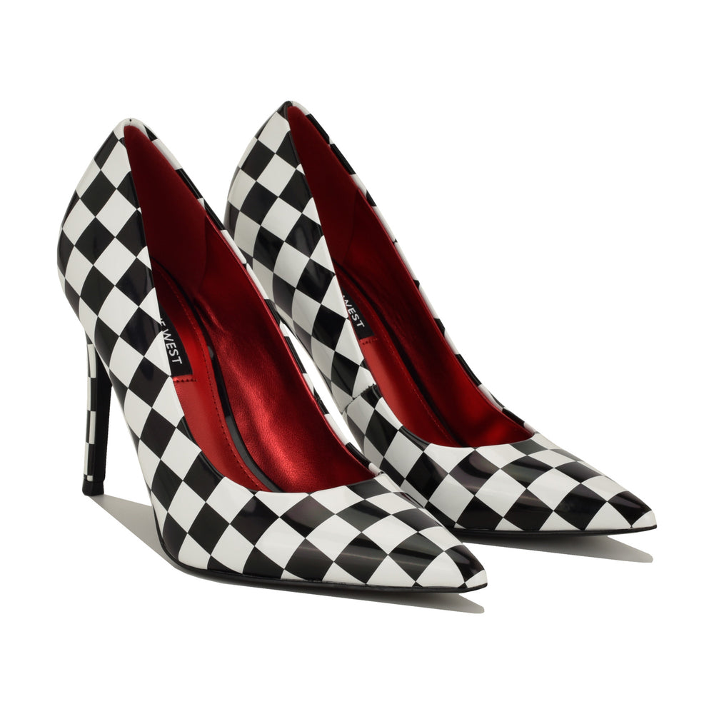Women's Fresh Pointy Toe Pumps - Black and White Checker | Nine West